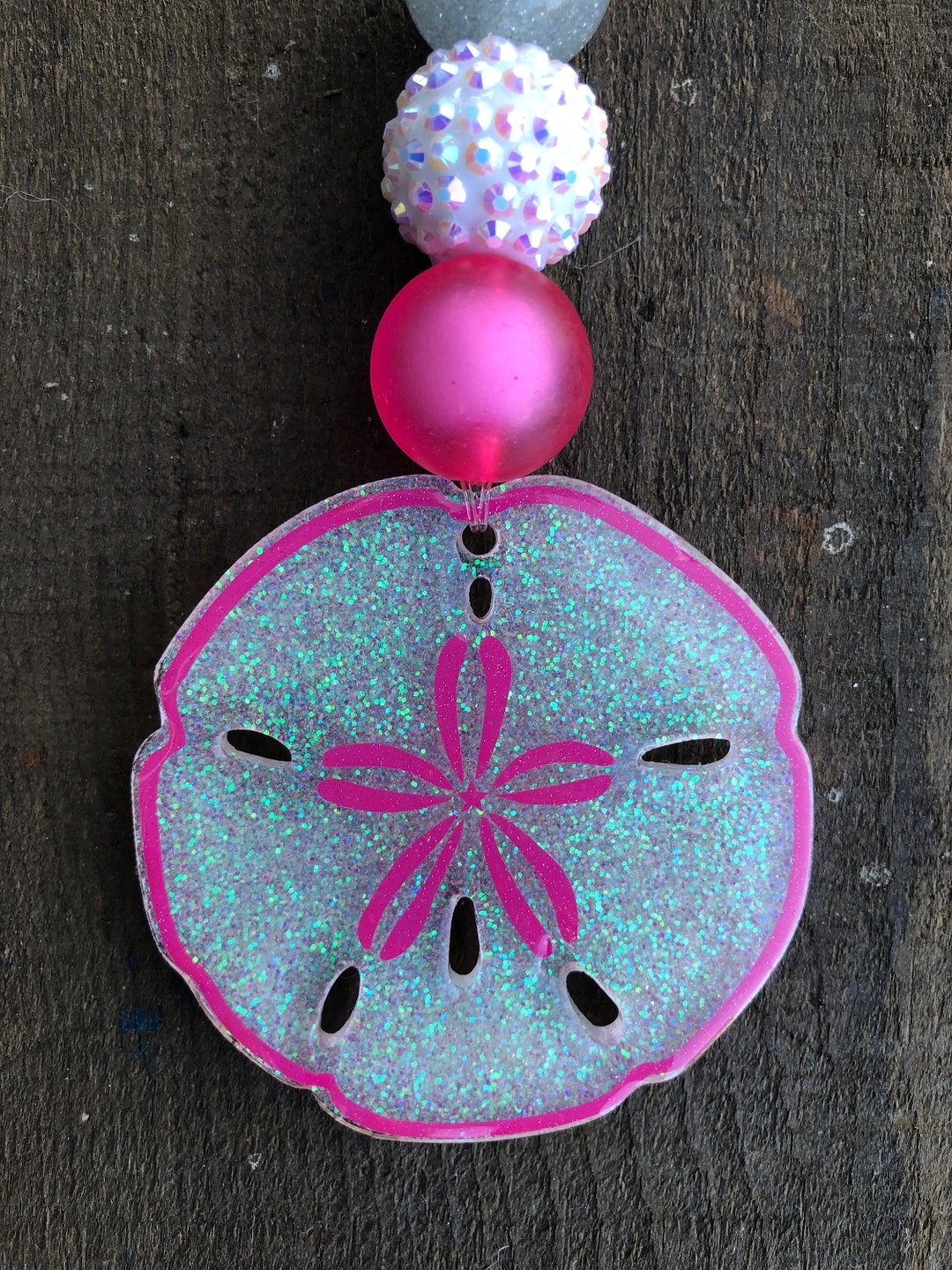 Sand Dollar Beach Shell Glitter Keychain Car Charm Bogg Bag Clip Summer ...