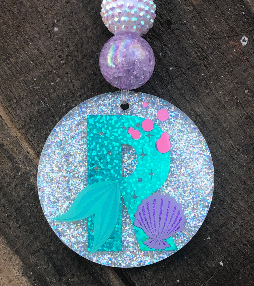 Acrylic Mermaid Initial Keychain/bag Clip, Charm, Tag, Bubblegum Beads ...