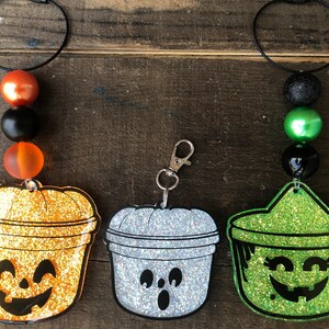 Halloween Boo Bucket Pail Keychain Clip Bag Car Tag Spooky Fall Season ...