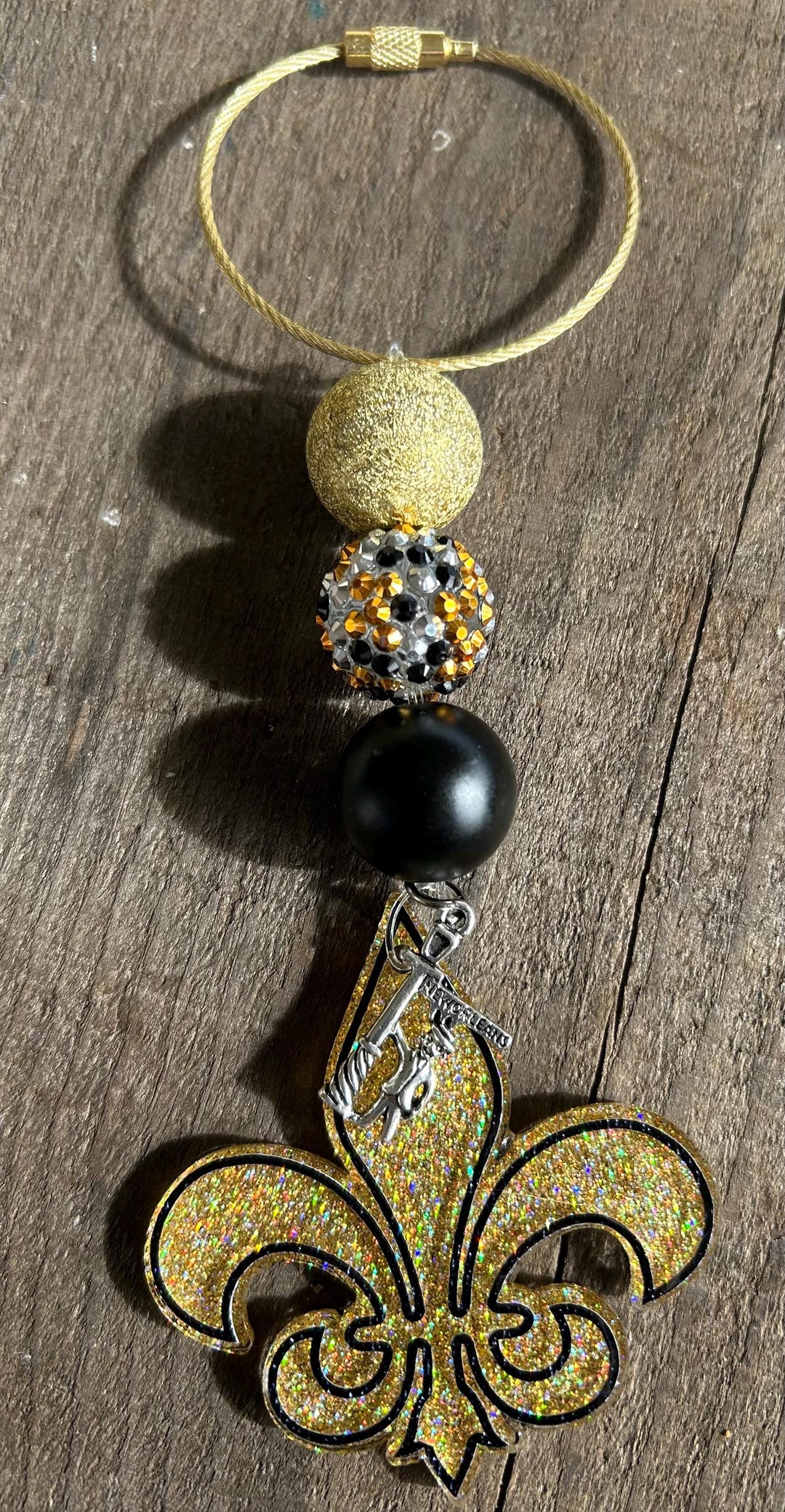 Fleur De Lis Saints Black Outline Glitter Acrylic Resin Keychain, Clip ...