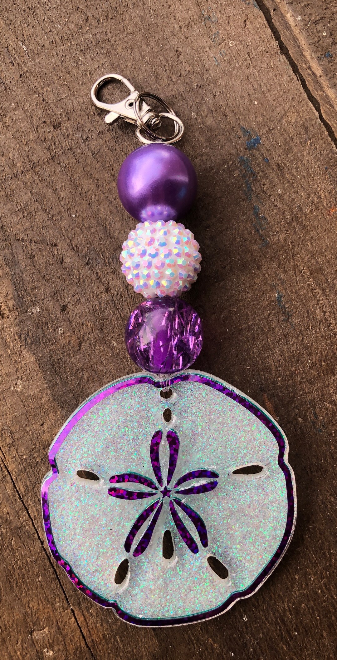 Sand Dollar Beach Shell Glitter Keychain Car Charm Bogg Bag Clip Summer ...