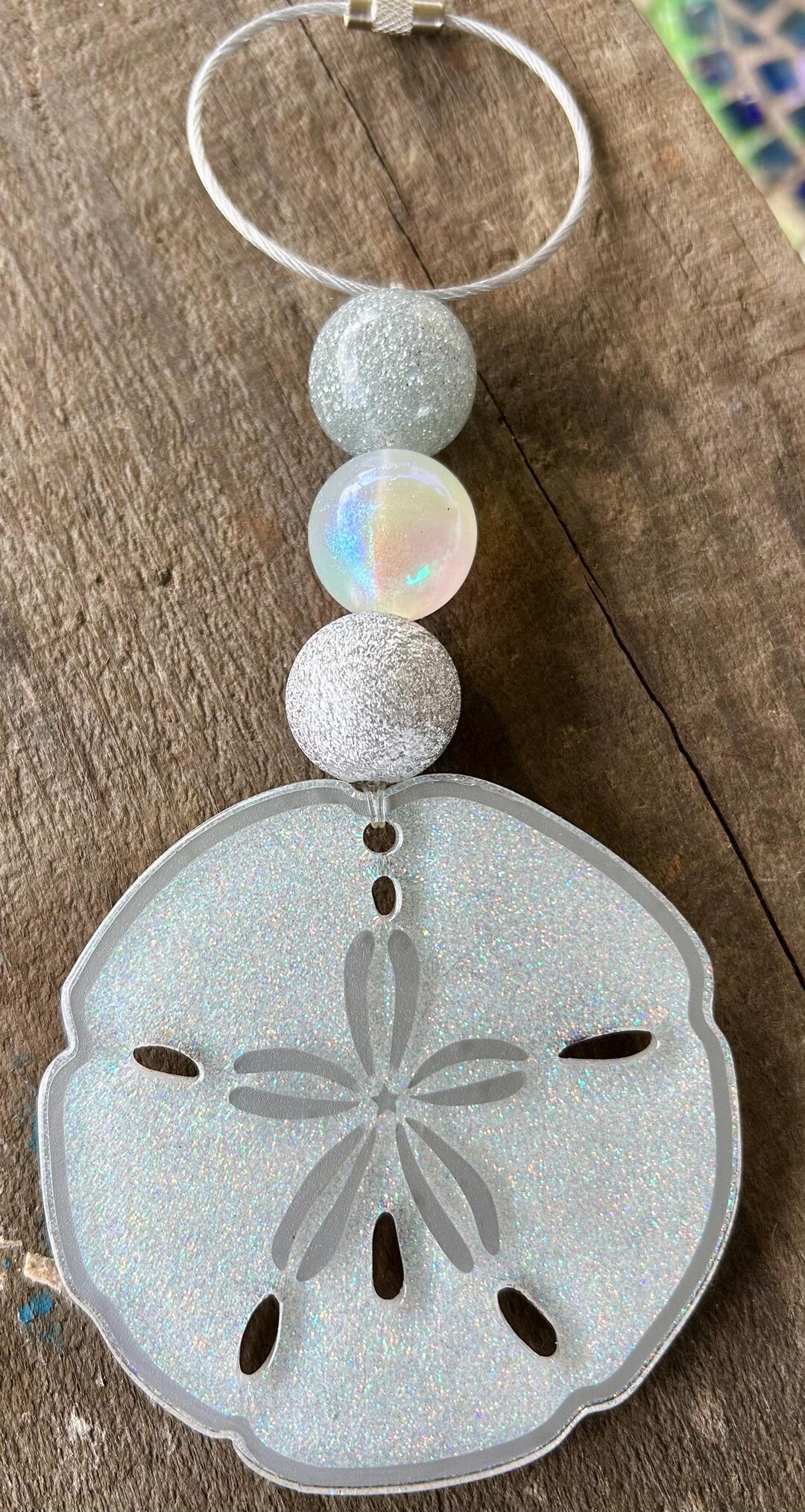 Silver Glitter Sand Dollar Keychain, Beach Car Charm - Etsy