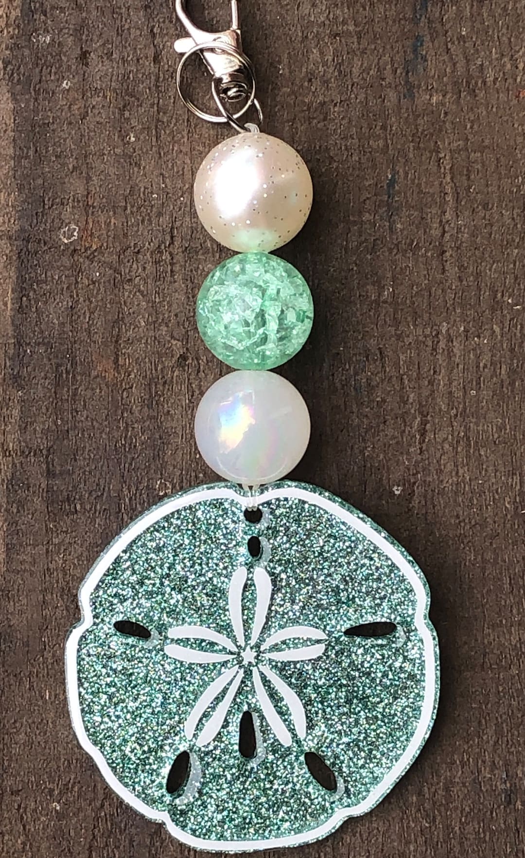 Sand Dollar Beach Mint Light Green Shell Glitter Keychain Car Charm ...