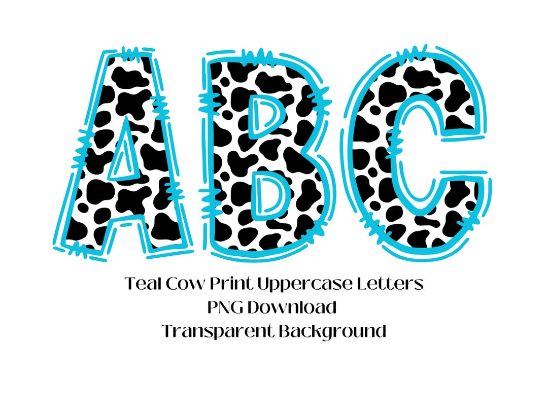 Teal Cow Print Alpha Doodle, Uppercase and Lowercase Letters, PNG ...