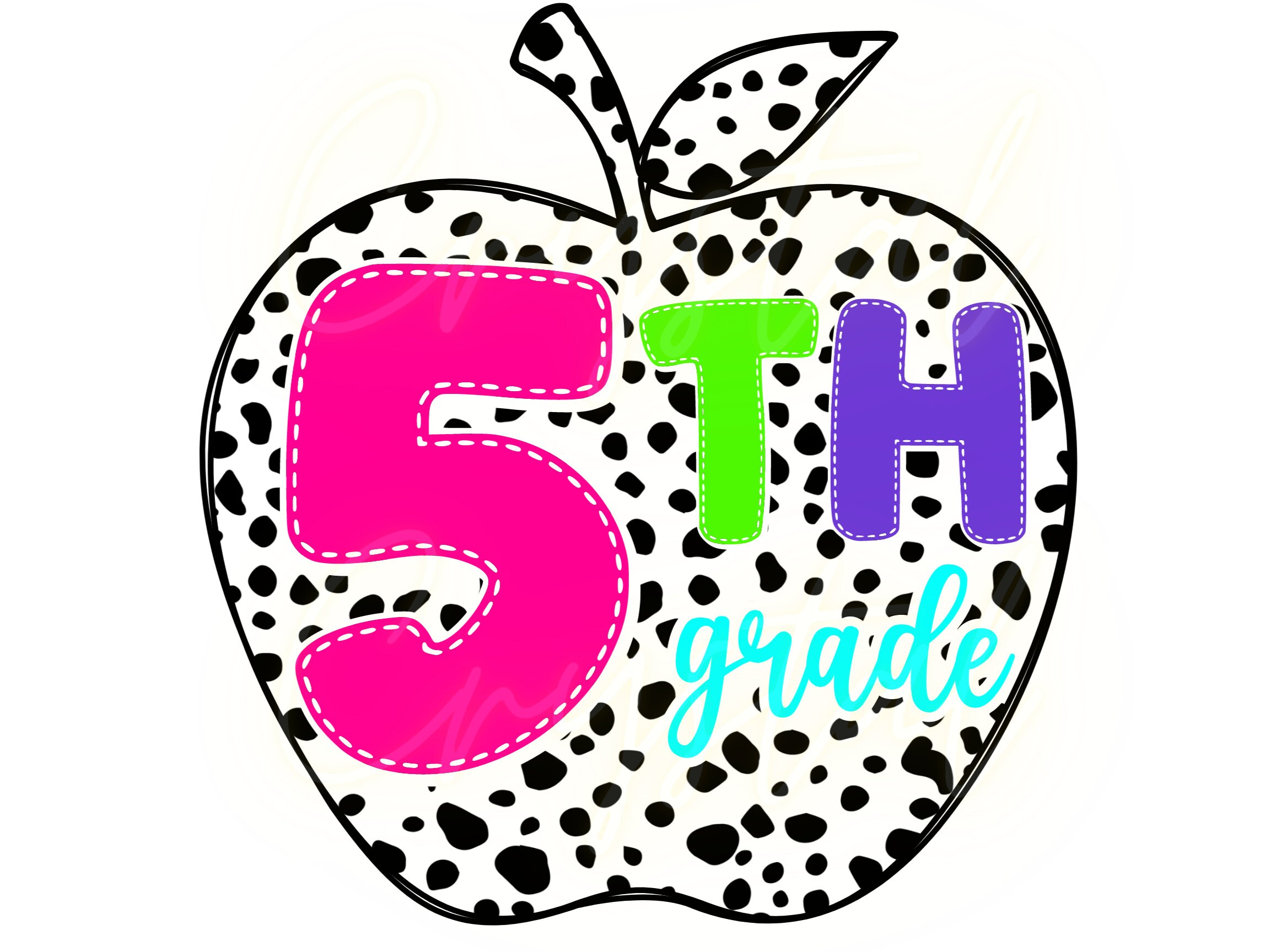 5th Grade Apple Design: Dalmatian Print, Back to School (PNG) - Etsy