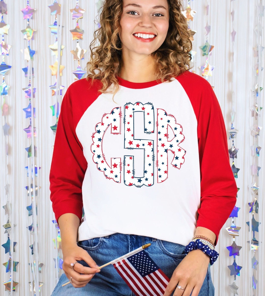 Custom July 4th Single Monogram PNG, Independence Day Monogram, Red, White & Blue Stars Monogram ...