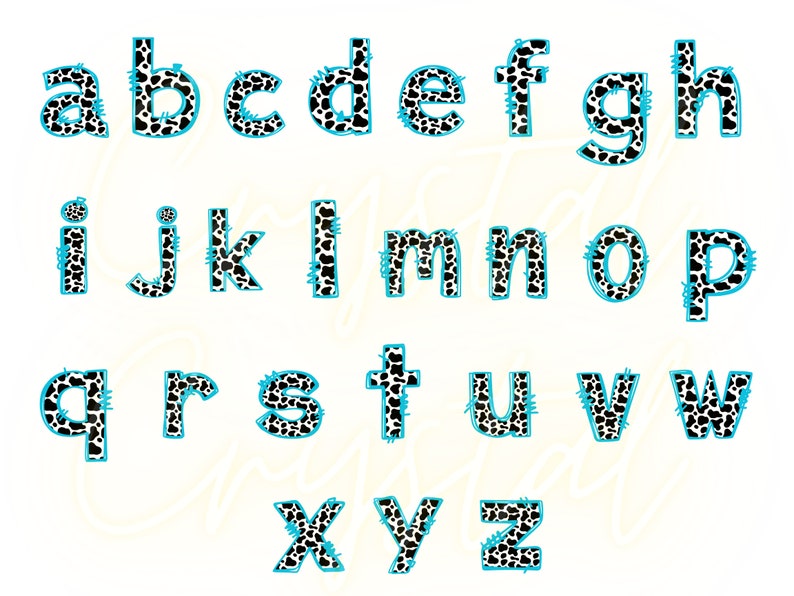 Teal Cow Print Alpha Doodle, Uppercase and Lowercase Letters, PNG ...