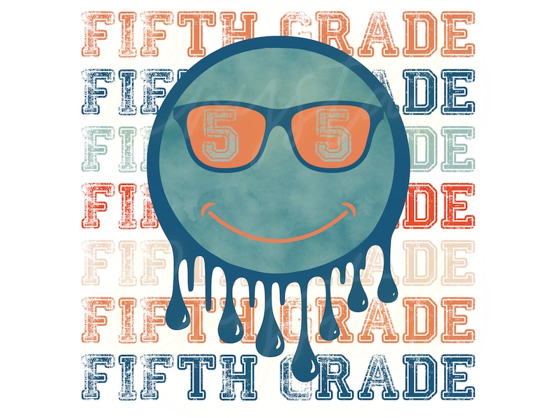 Retro Drippy Smiley Face 5th Grade Design PNG (digital Download) - Etsy