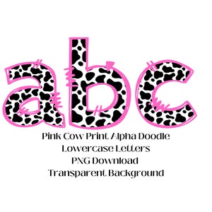 Pink Cow Print Alpha Doodle, Uppercase and Lowercase Letters, PNG ...
