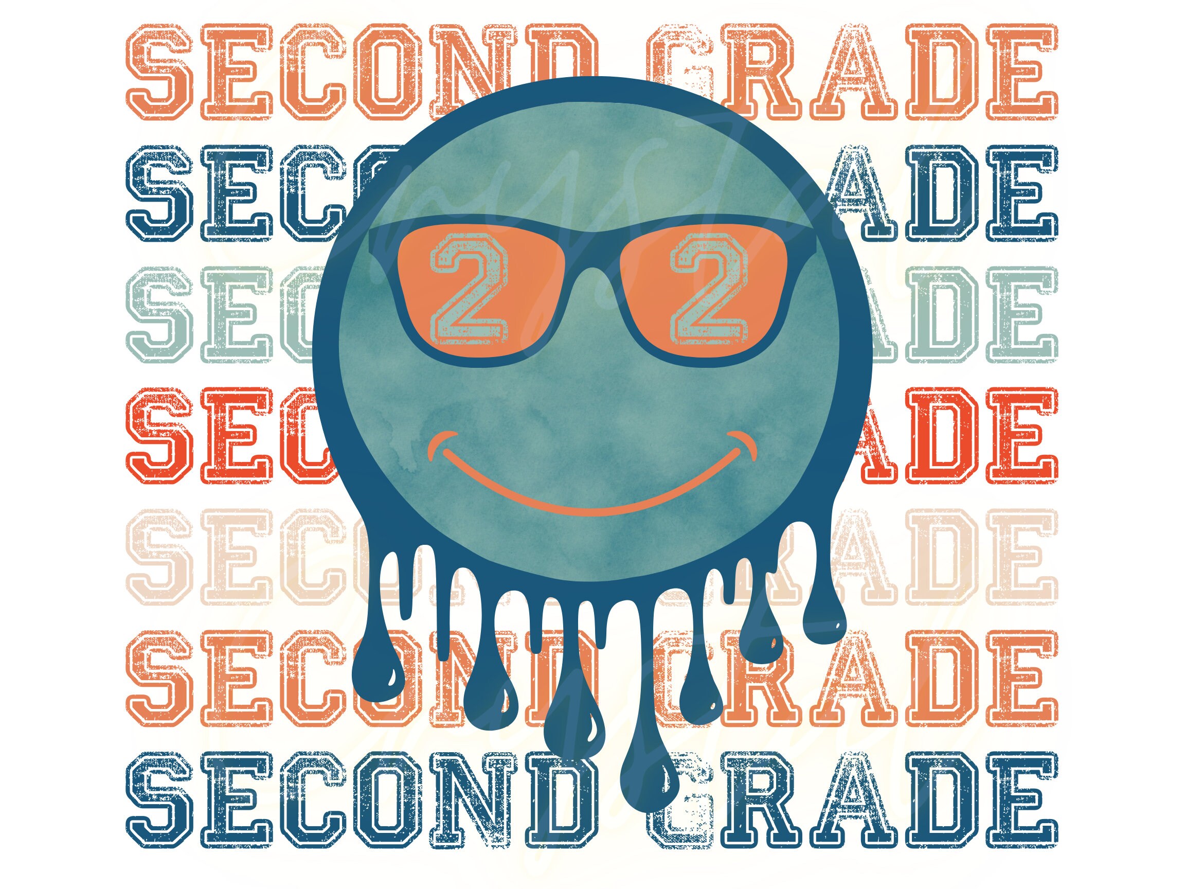 Retro Drippy Smiley Face 2nd Grade Design (PNG Digital Download) - Etsy