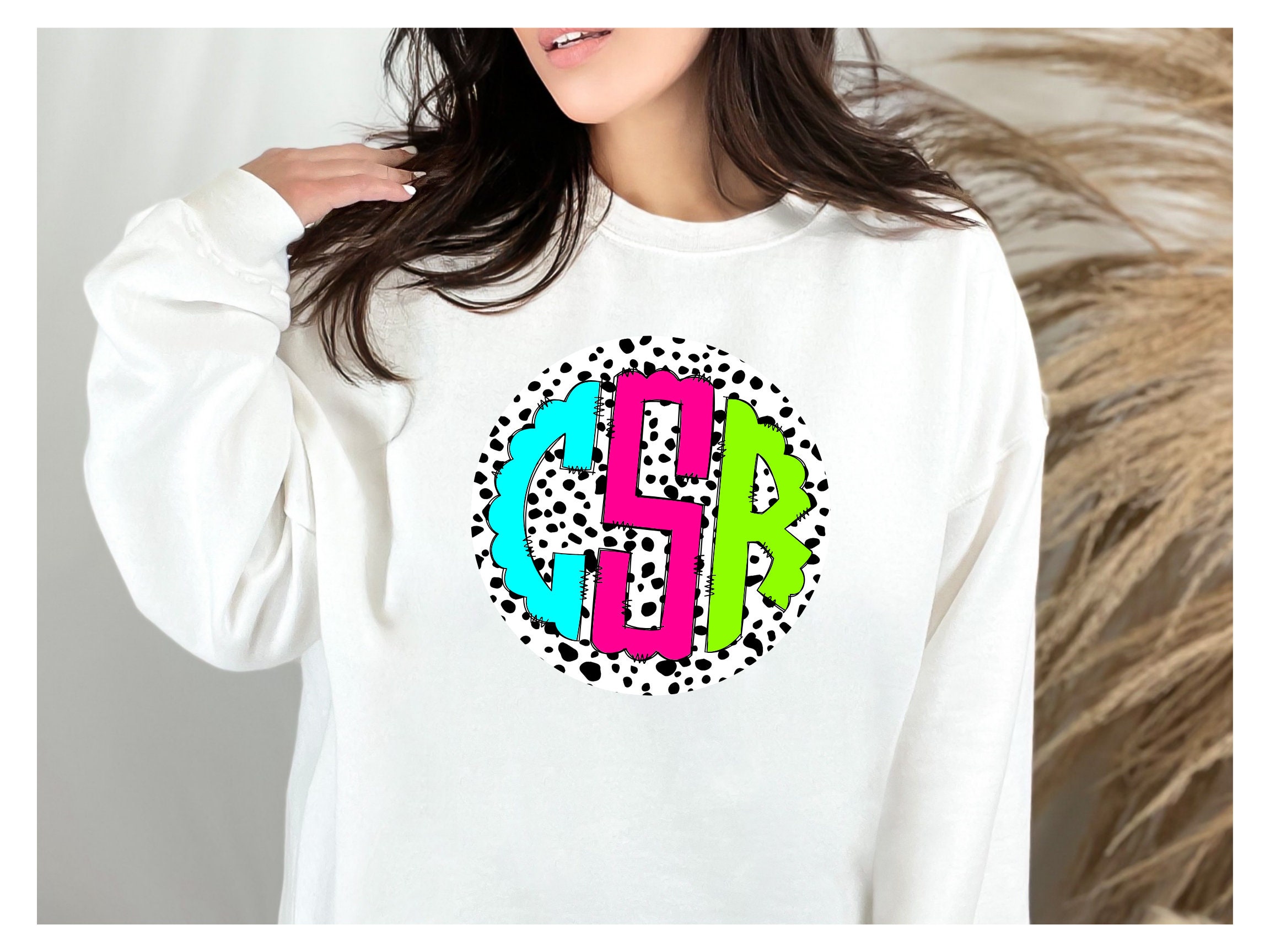 Bright Dalmatian Alpha Doodle Custom Monogram Trendy Dalmatian Print ...