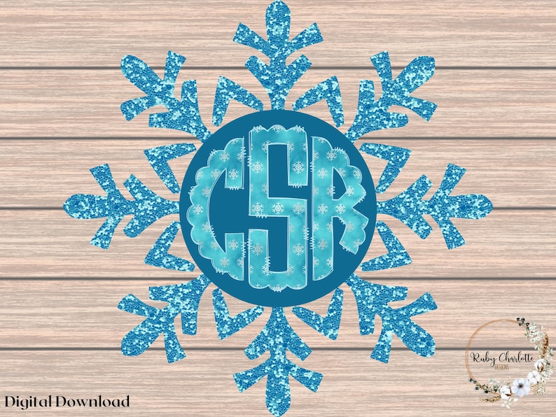Icy Blue Snowflake Custom Monogram PNG | Winter Snowflake Single Custom ...