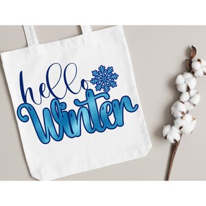 Icy Blue Hello Winter PNG: Glitter Snowflake Sublimation Design ...