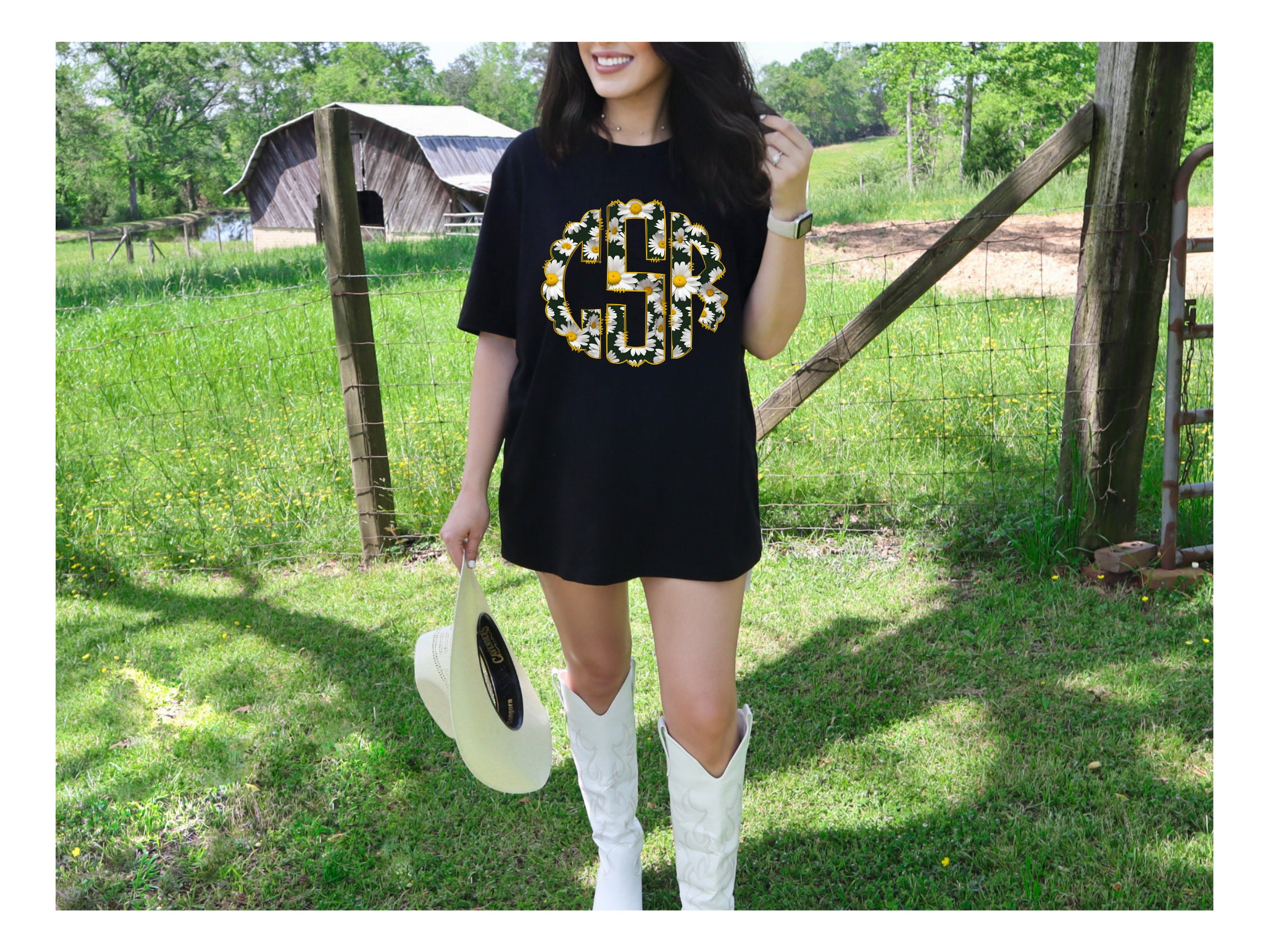 Daisy Single Custom Monogram Personalized Floral Monogram Cute T-shirt ...