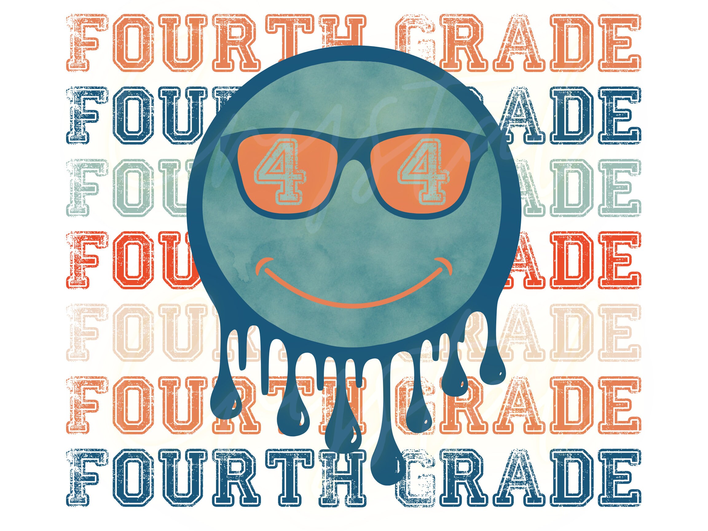 Retro Drippy Smiley Face 4th Grade Design (PNG Digital Download) - Etsy