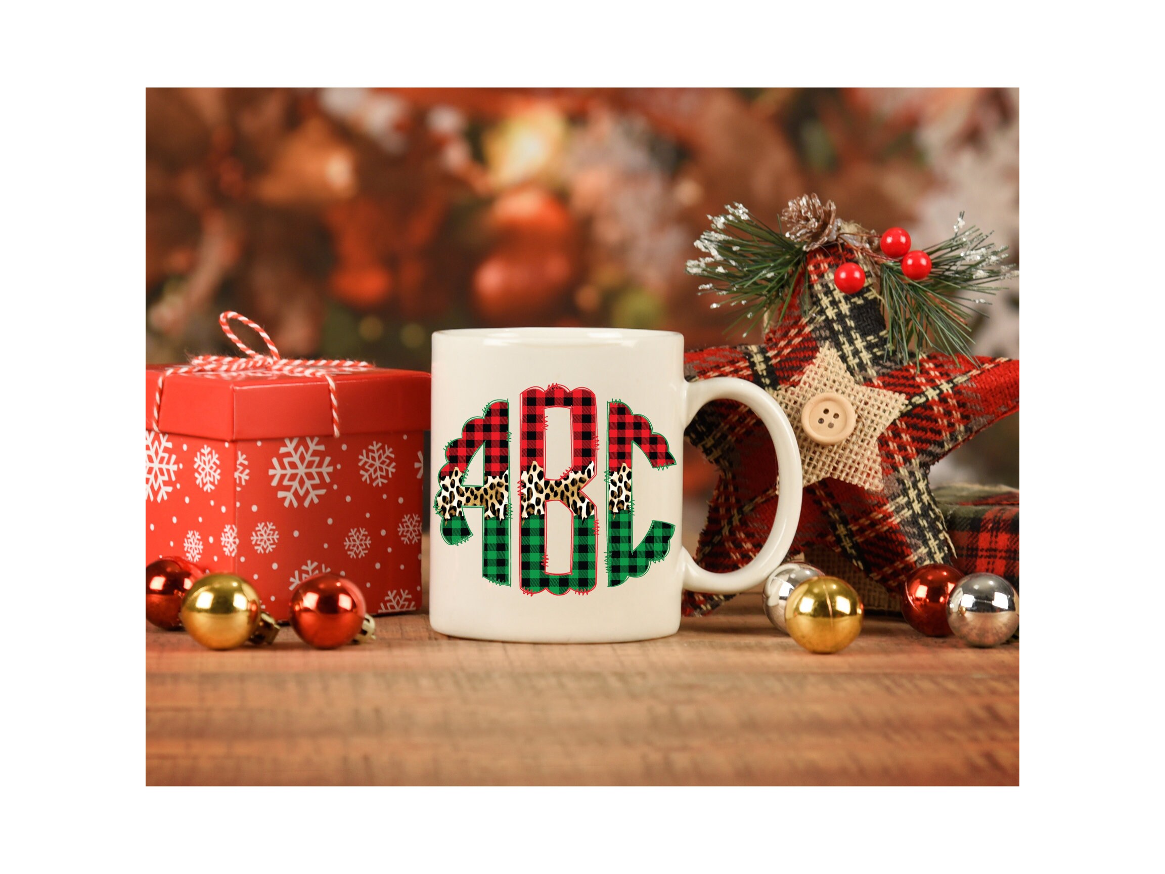 Red & Green Buffalo Plaid Custom Monogram PNG Buffalo Plaid and Leopard ...