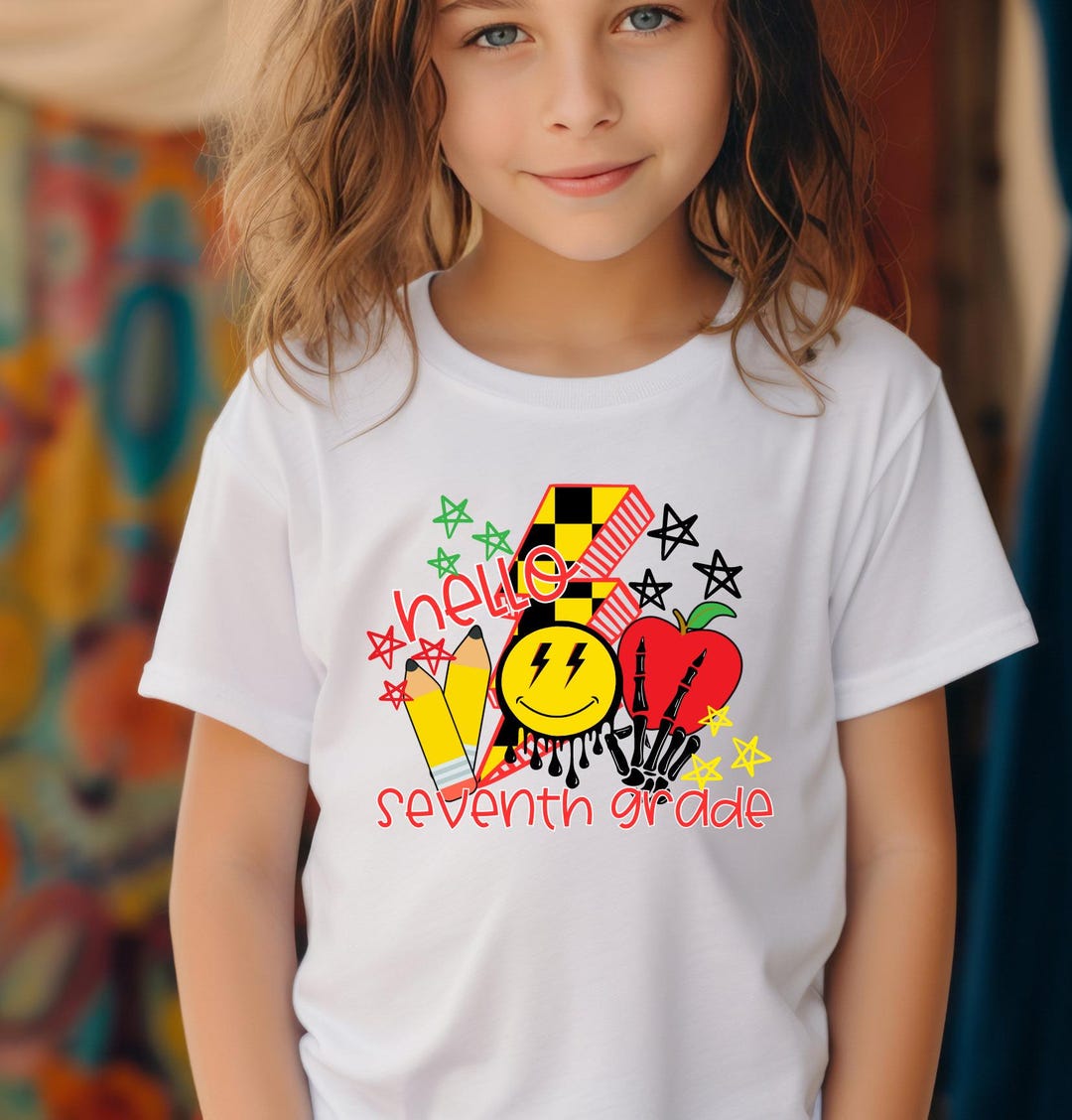 Trendy Hello Seventh Grade PNG: Back to School Design (digital Download ...