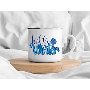 Icy Blue Hello Winter PNG: Glitter Snowflake Sublimation Design ...