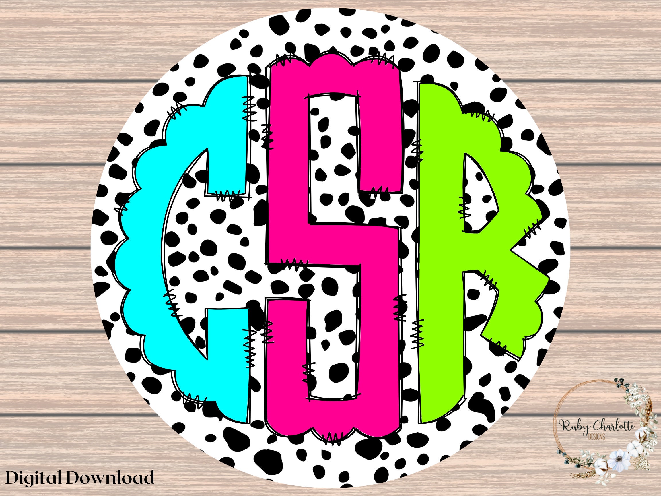 Bright Dalmatian Alpha Doodle Custom Monogram | Trendy Dalmatian Print ...