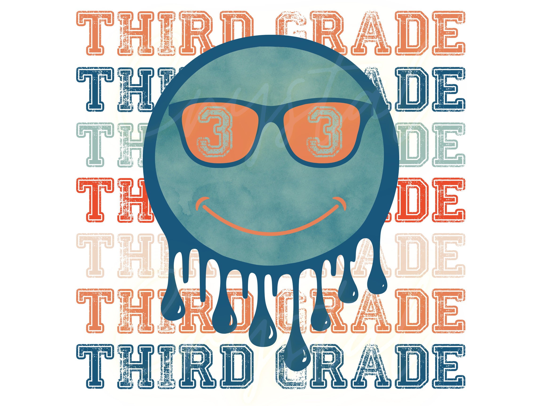 Retro Drippy Smiley Face 3rd Grade School Design | Third Grade PNG ...