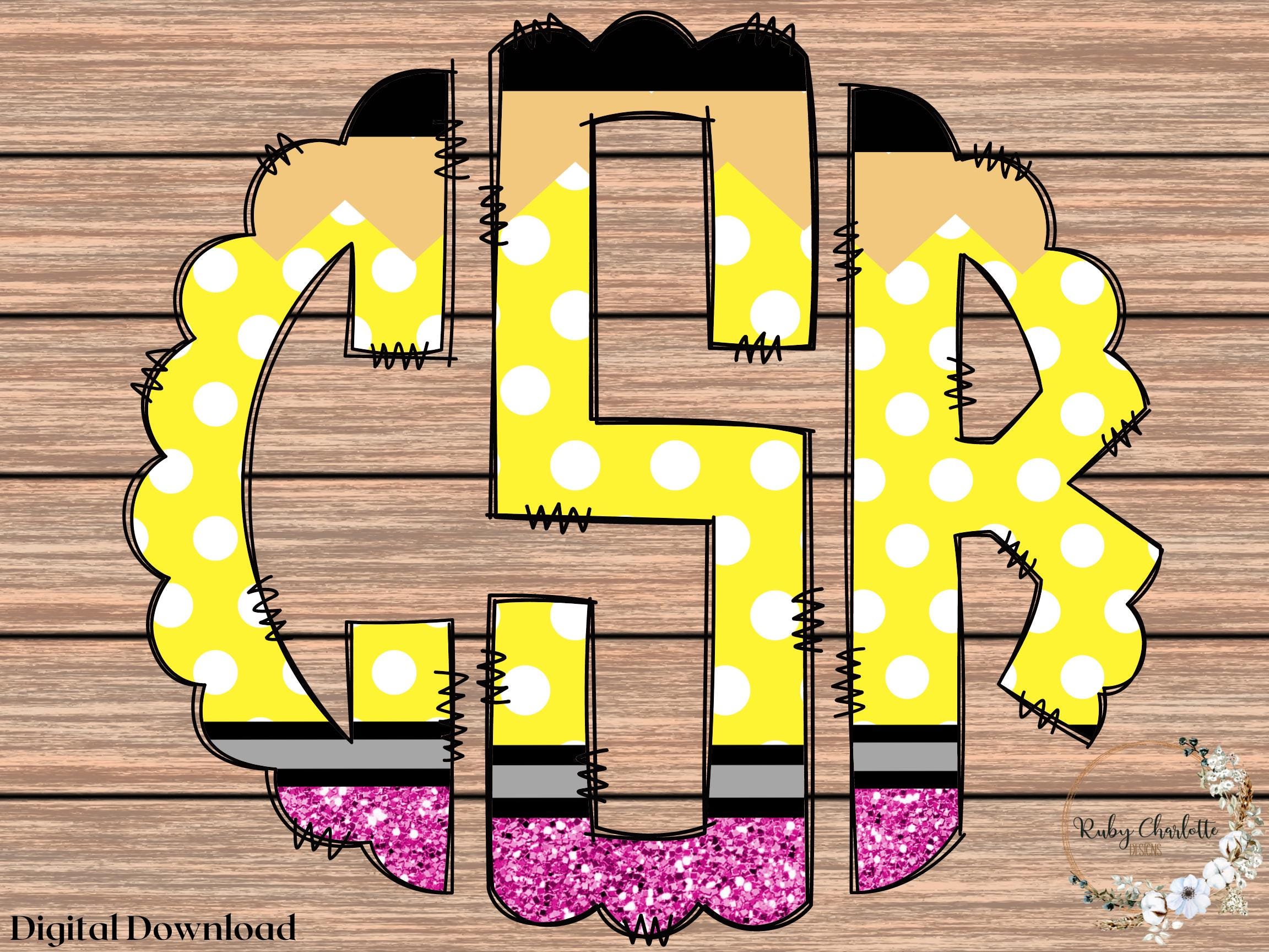 School Pencil Custom Monogram Png Cute Pencil Single Custom Monogram ...