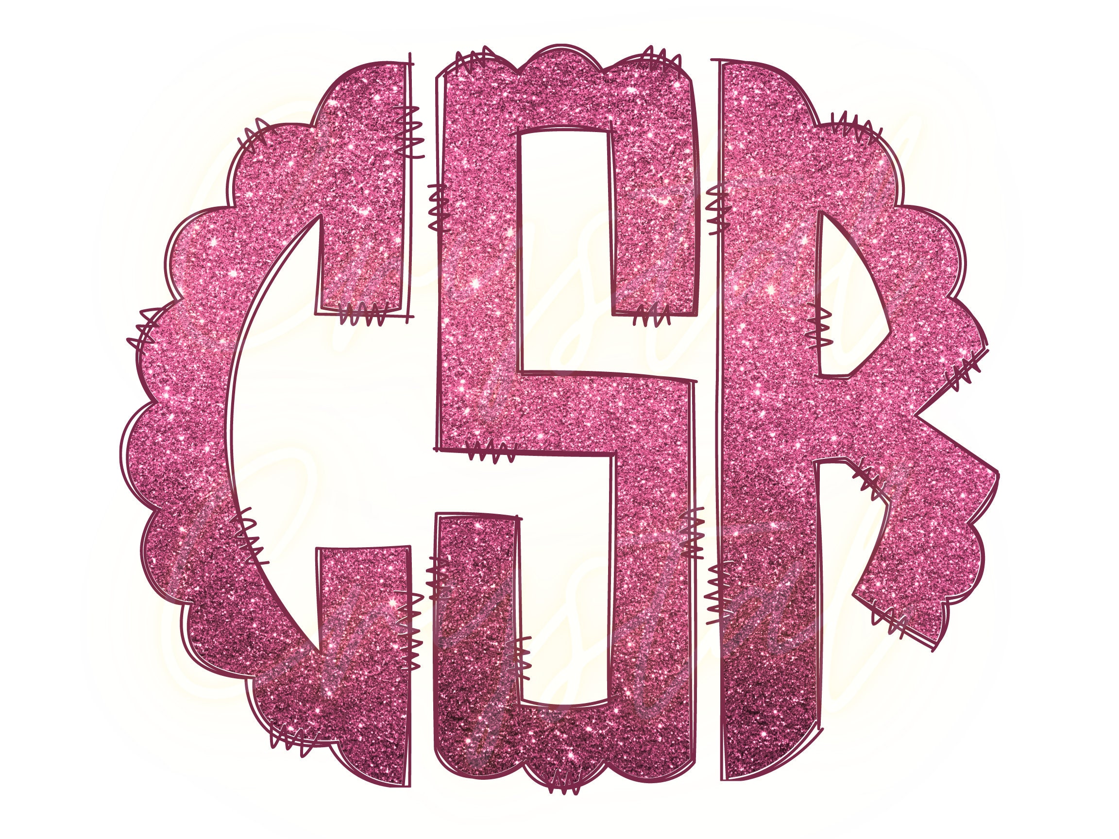 Pink Glitter Scalloped Monogram: Custom PNG Digital Download - Etsy