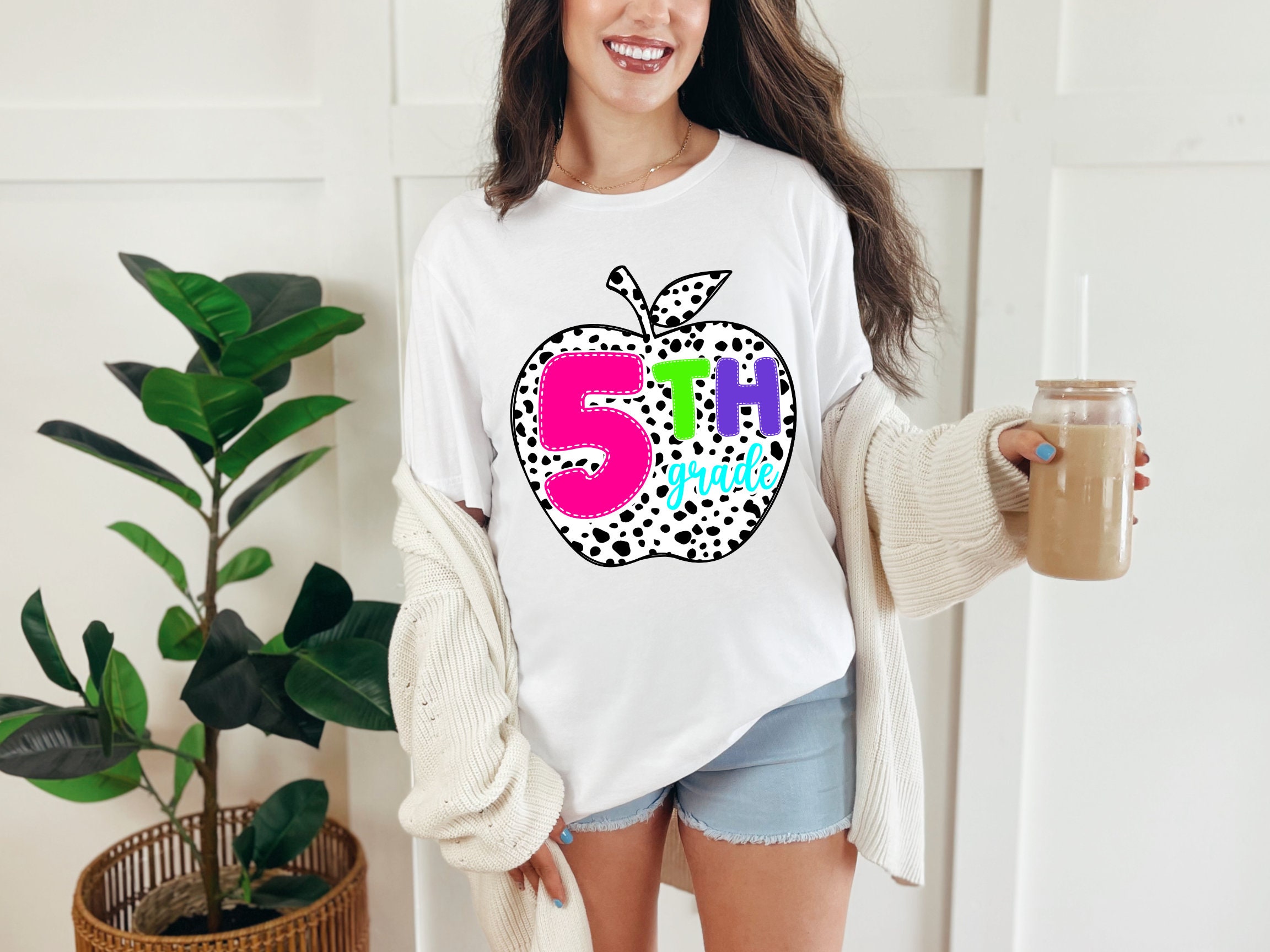 5th Grade Apple Design: Dalmatian Print, Back to School (PNG) - Etsy