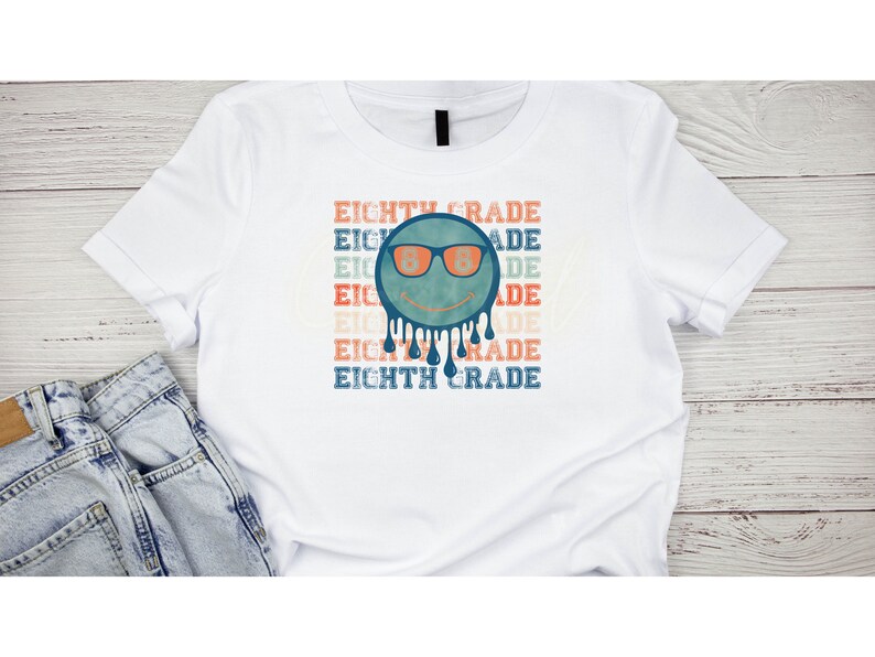 Retro Drippy Smiley Face 8th Grade School Design | Eighth Grade PNG ...