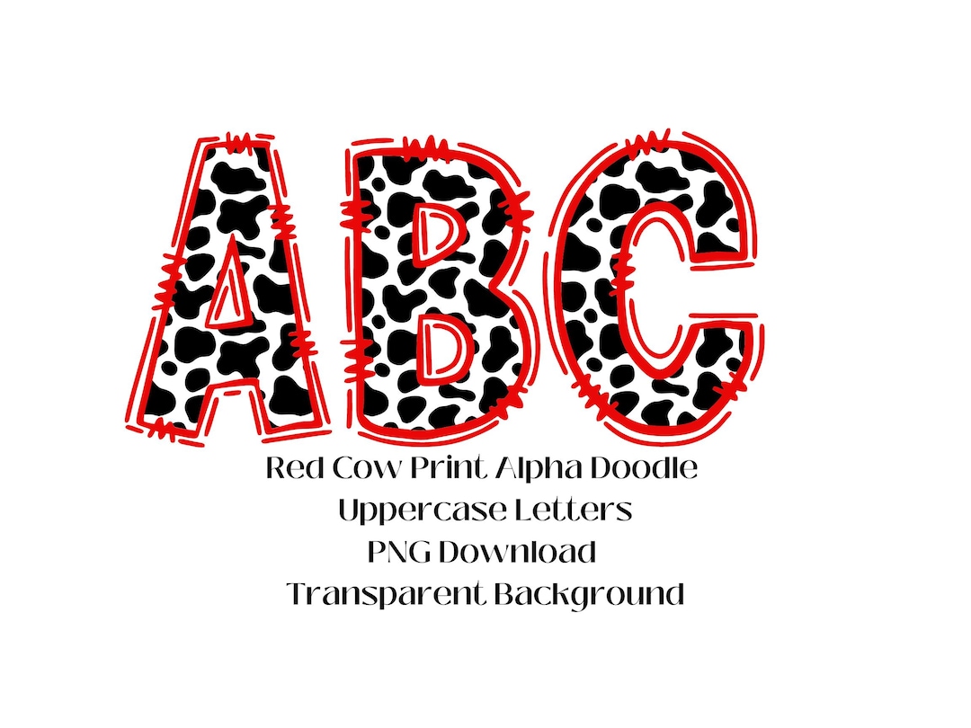 Red Cow Print Alpha Doodle: PNG Letters and Numbers (digital Download ...