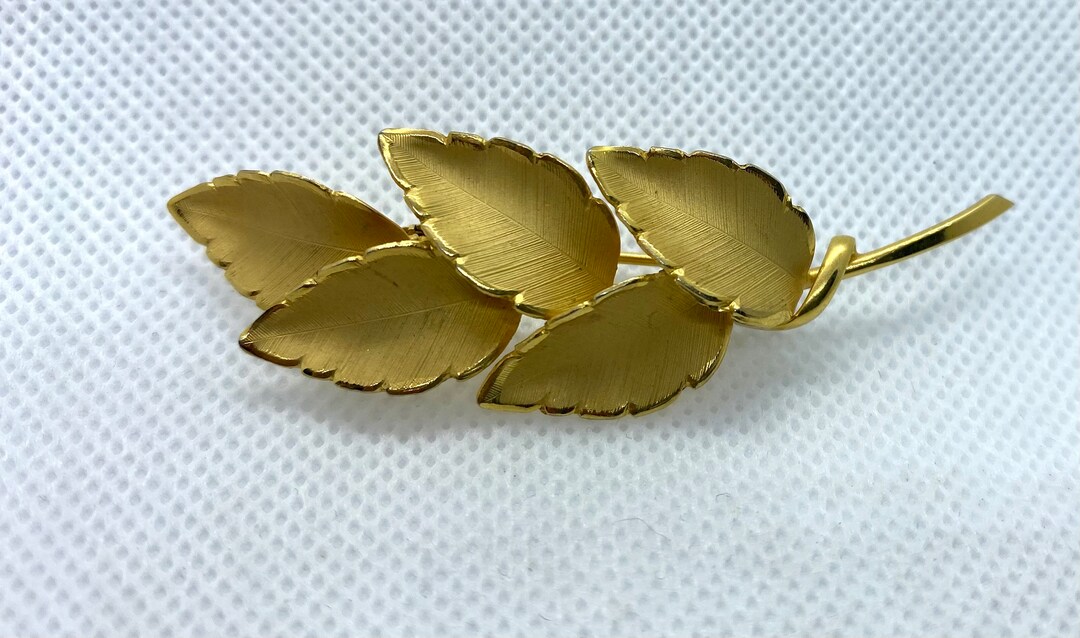 Vintage Signed BB Brushed Gold Leaf Spray Brooch Pin, 12k Gold Filled ...