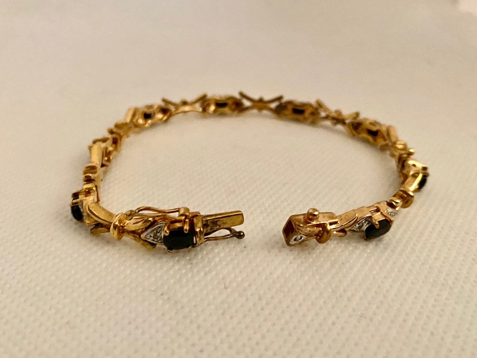 Vintage Created Sapphire and Diamond X Link Tennis Bracelet in Gold ...