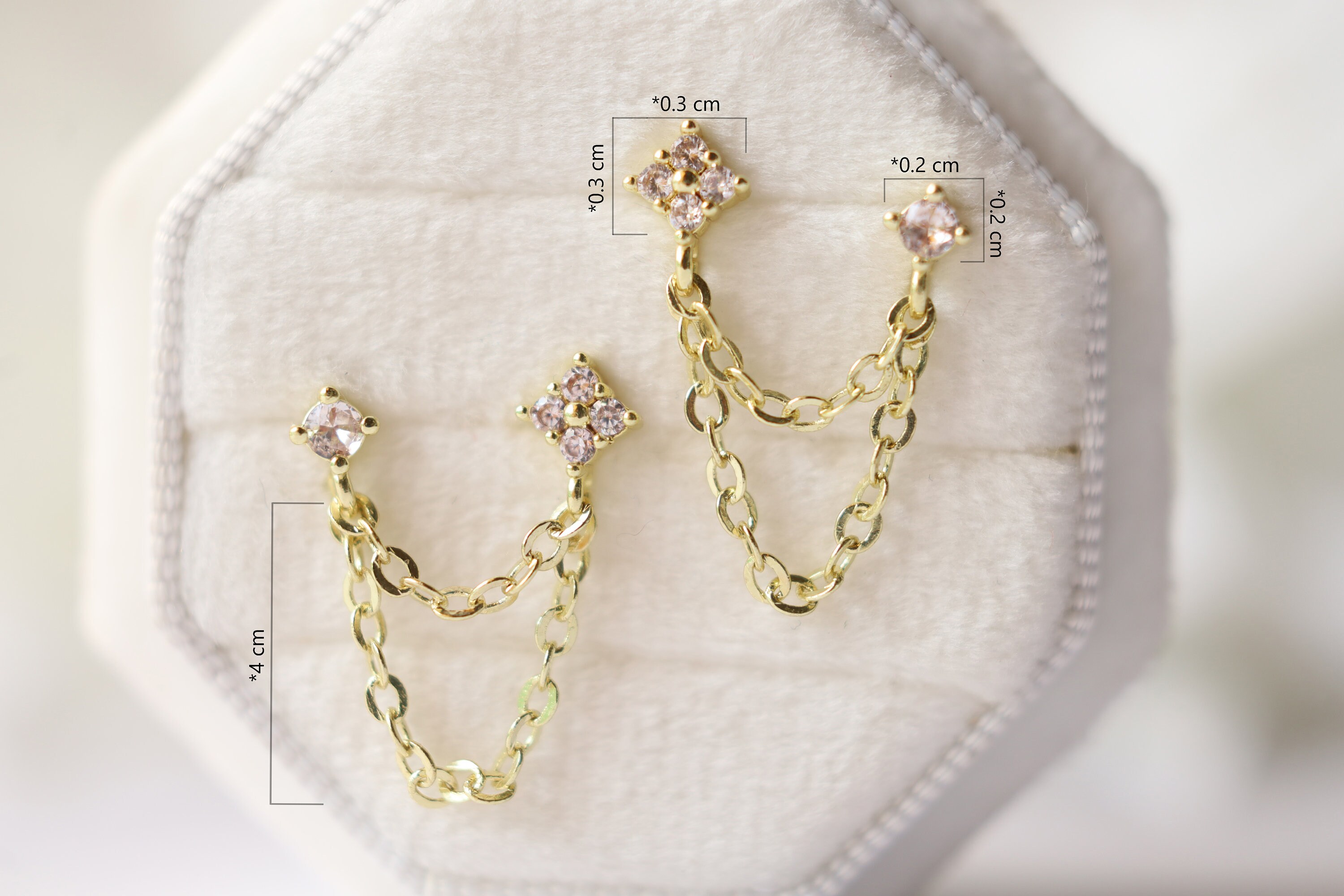 Double Stud Chain Earrings, Minimal Chain Earrings, Valentines Day Gift ...