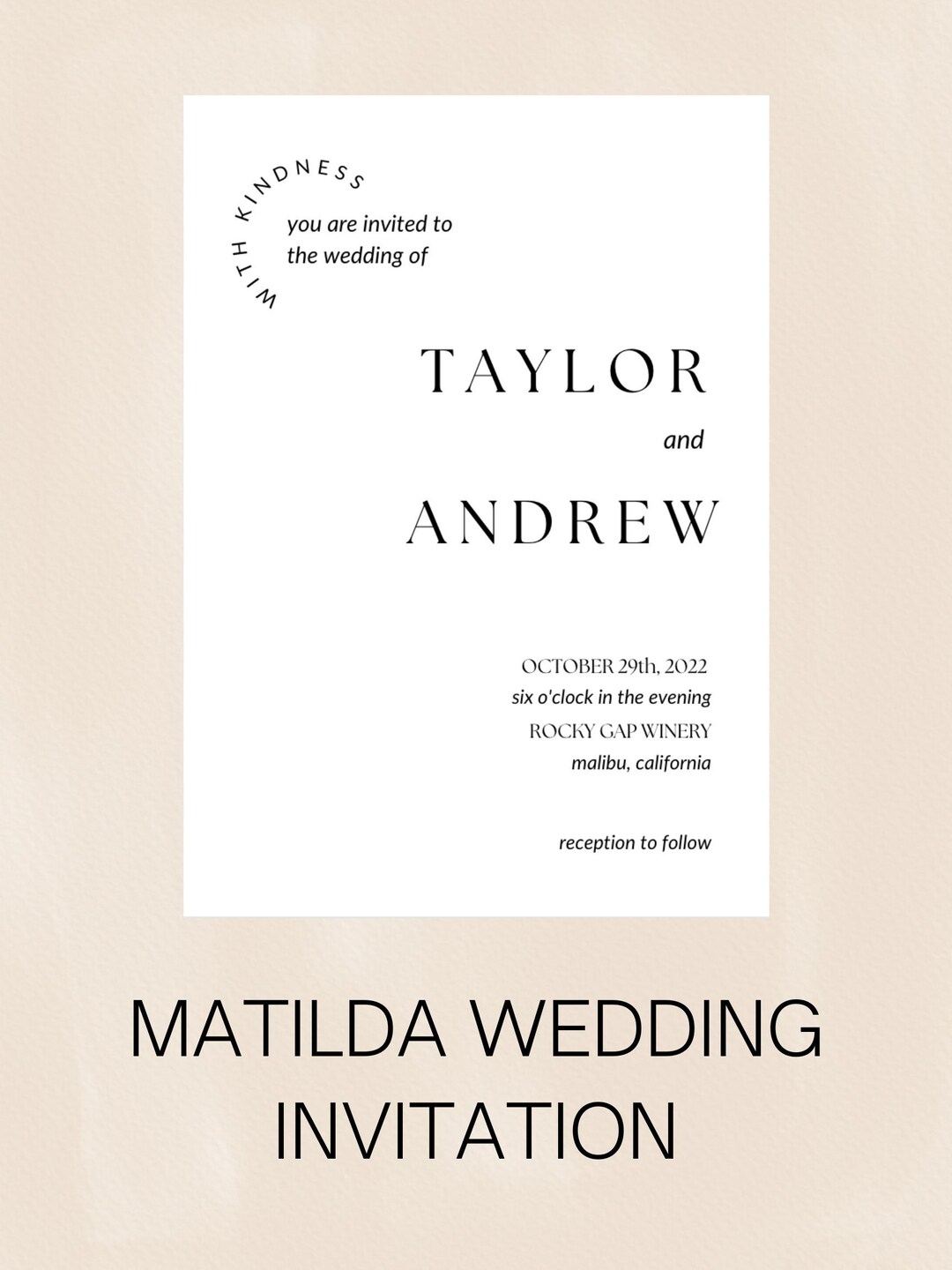MATILDA Minimalist Wedding Invitation, Simple Wedding Invite, Modern ...