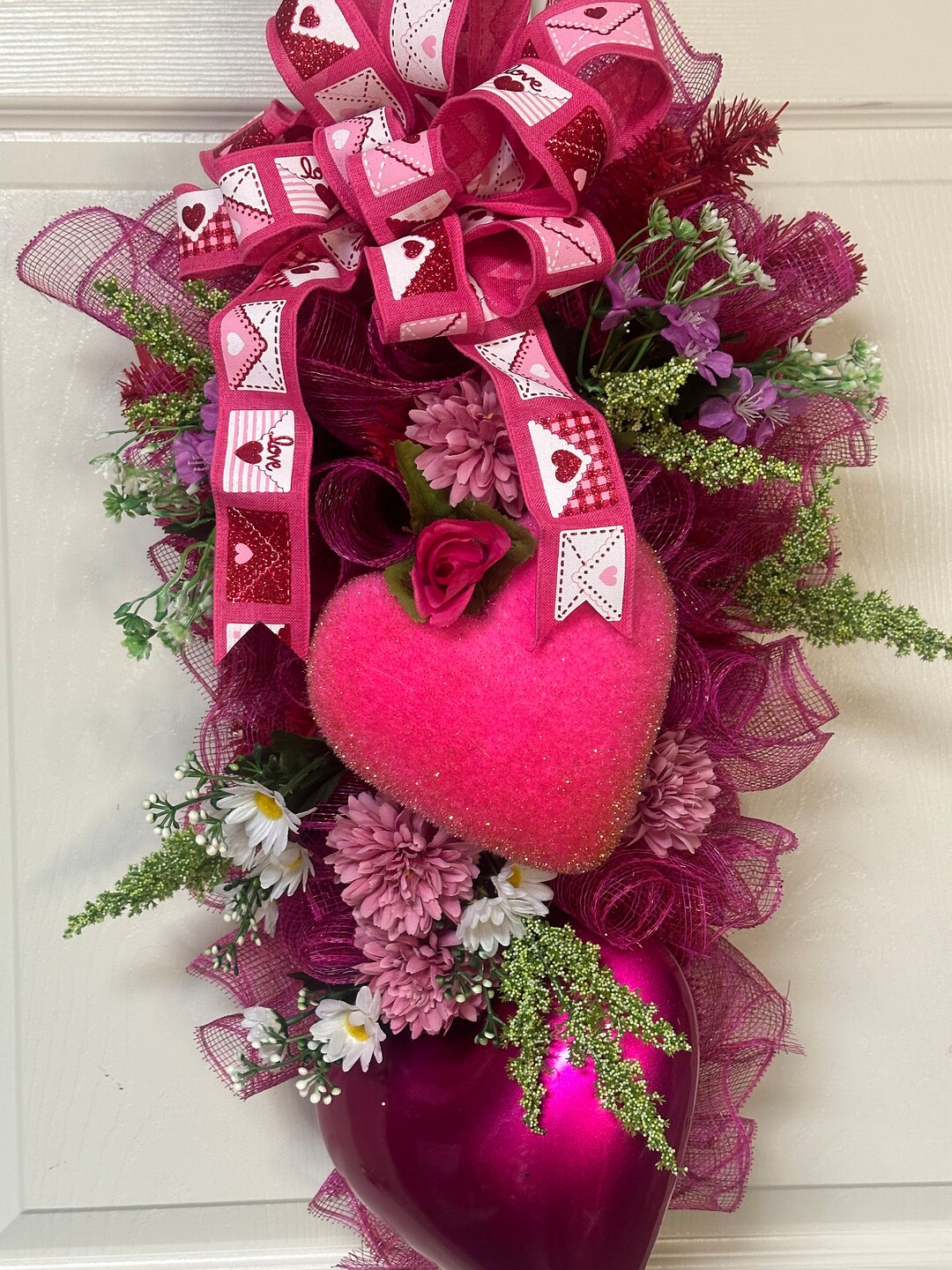 Pink Heart Swag Wreath - Etsy