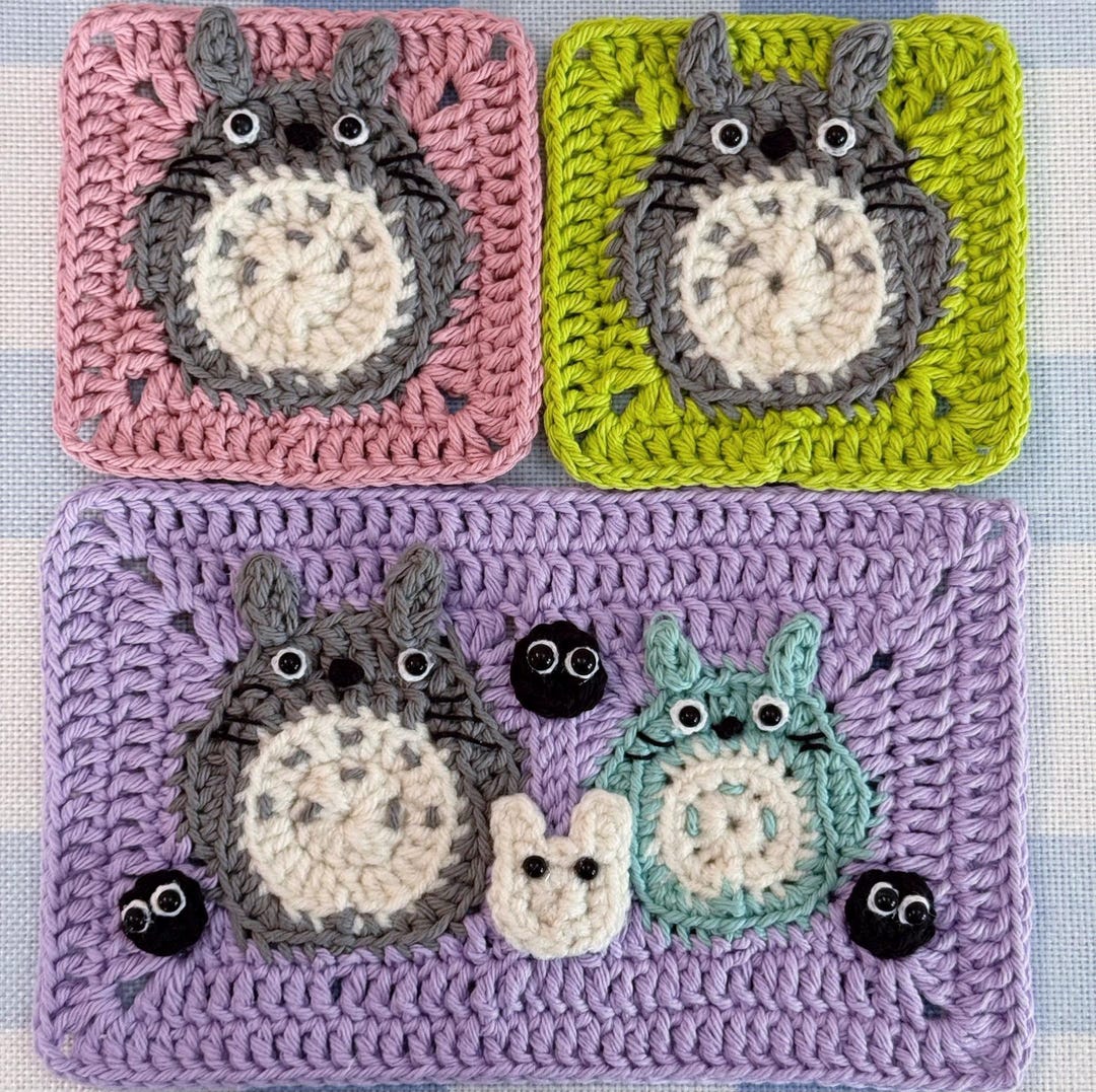 Totoro Crochet Pattern: Family Granny Squares, Amigurumi Blanket ...