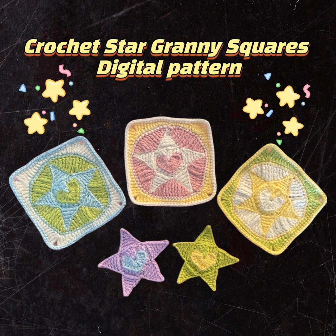 Crochet Star Granny Squares Pattern | Digital Download | Easy Crochet Pattern for Star and Heart ...