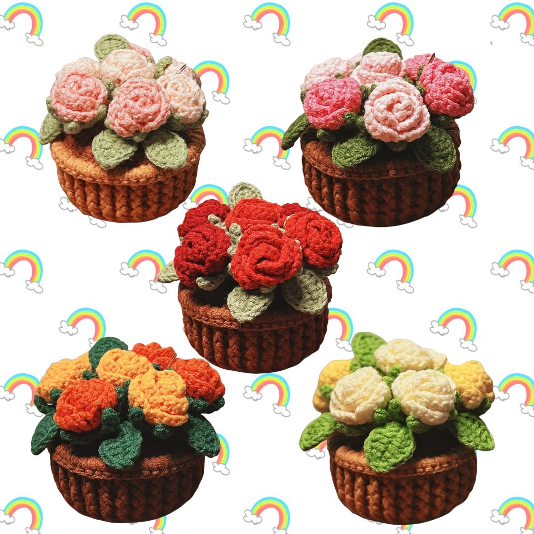 Crochet Rose Flowerpot Pattern - Etsy