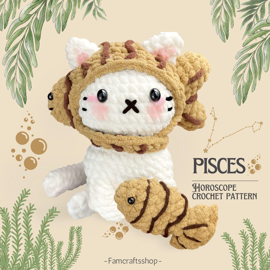 Pisces Cat Horoscope Crochet Pattern - Zodiac Amigurumi Tutorial, Plush ...
