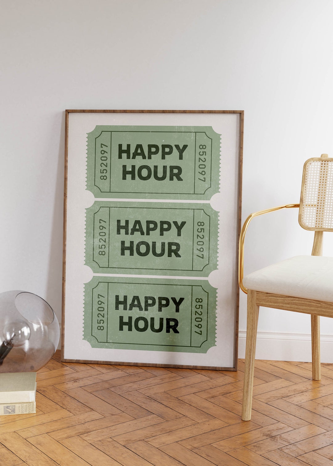 Happy Hour Green Ticket Poster | Aesthetic Preppy Bar Cart Print ...