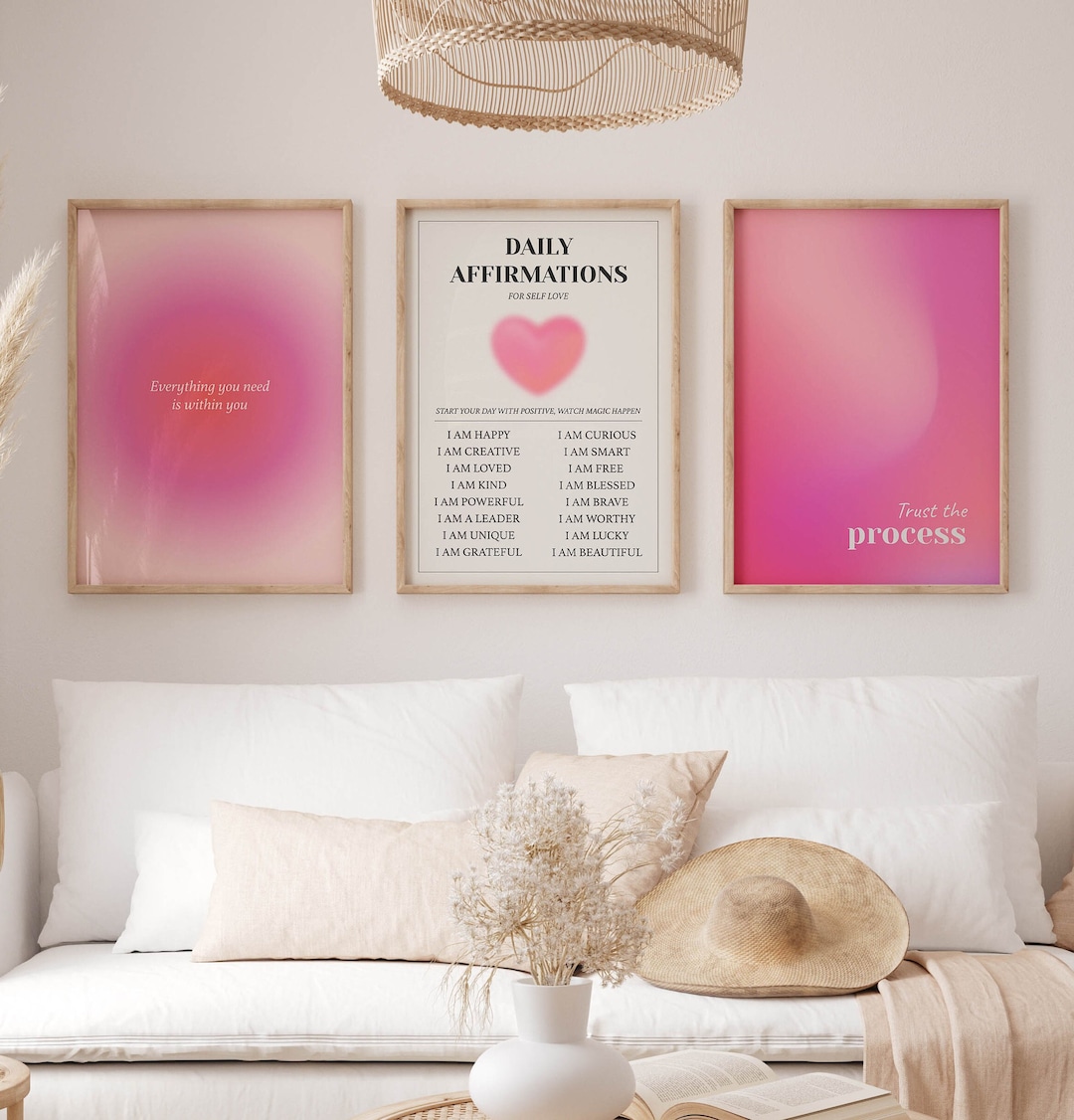 Pink Aura Heart Daily Affirmation Poster Set of 3 Spiritual - Etsy