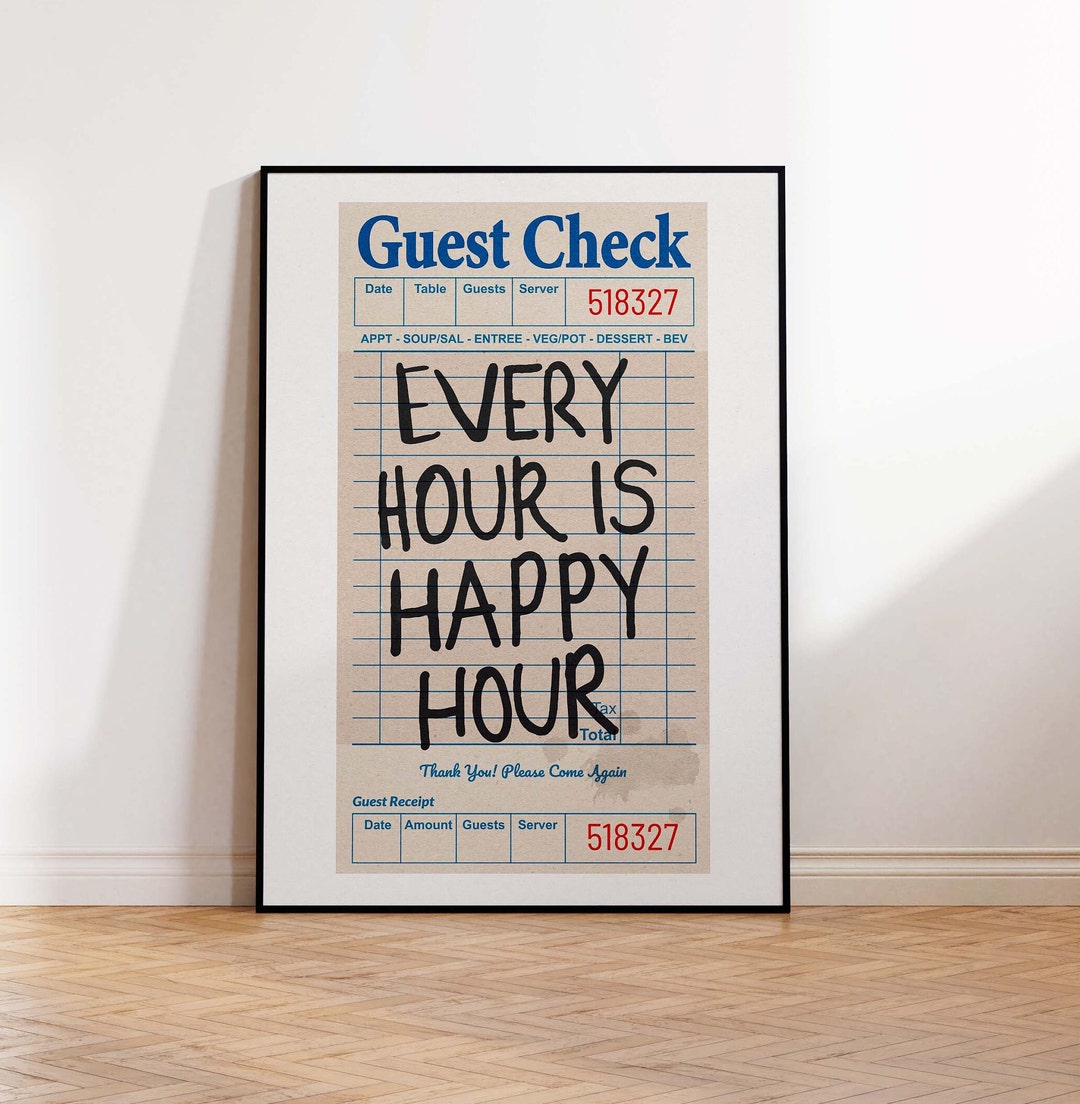 Guest Check Poster Print | Every Hour is Happy Hour Poster| Retro ...