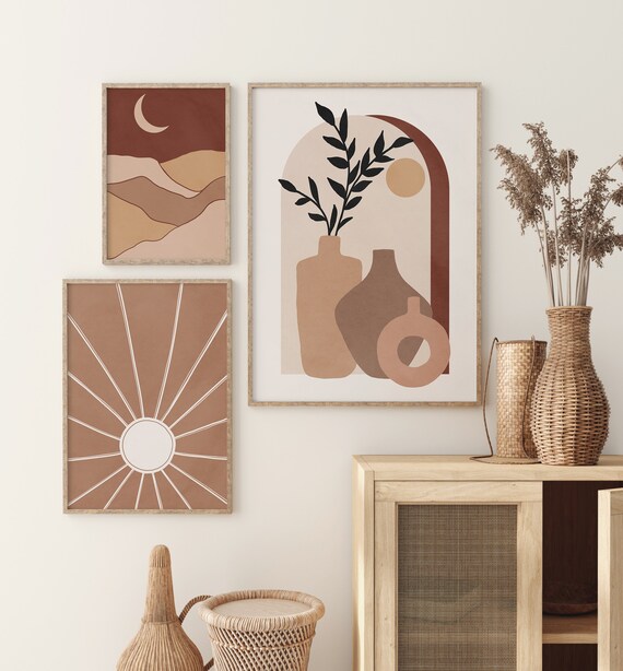 Printable Terracotta Poster Bundle Boho Sun and Moon Wall Art - Etsy