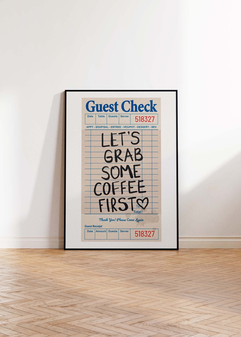 Let's Grab Some Coffee First Guest Check Print Trendy Neutral Wall ...