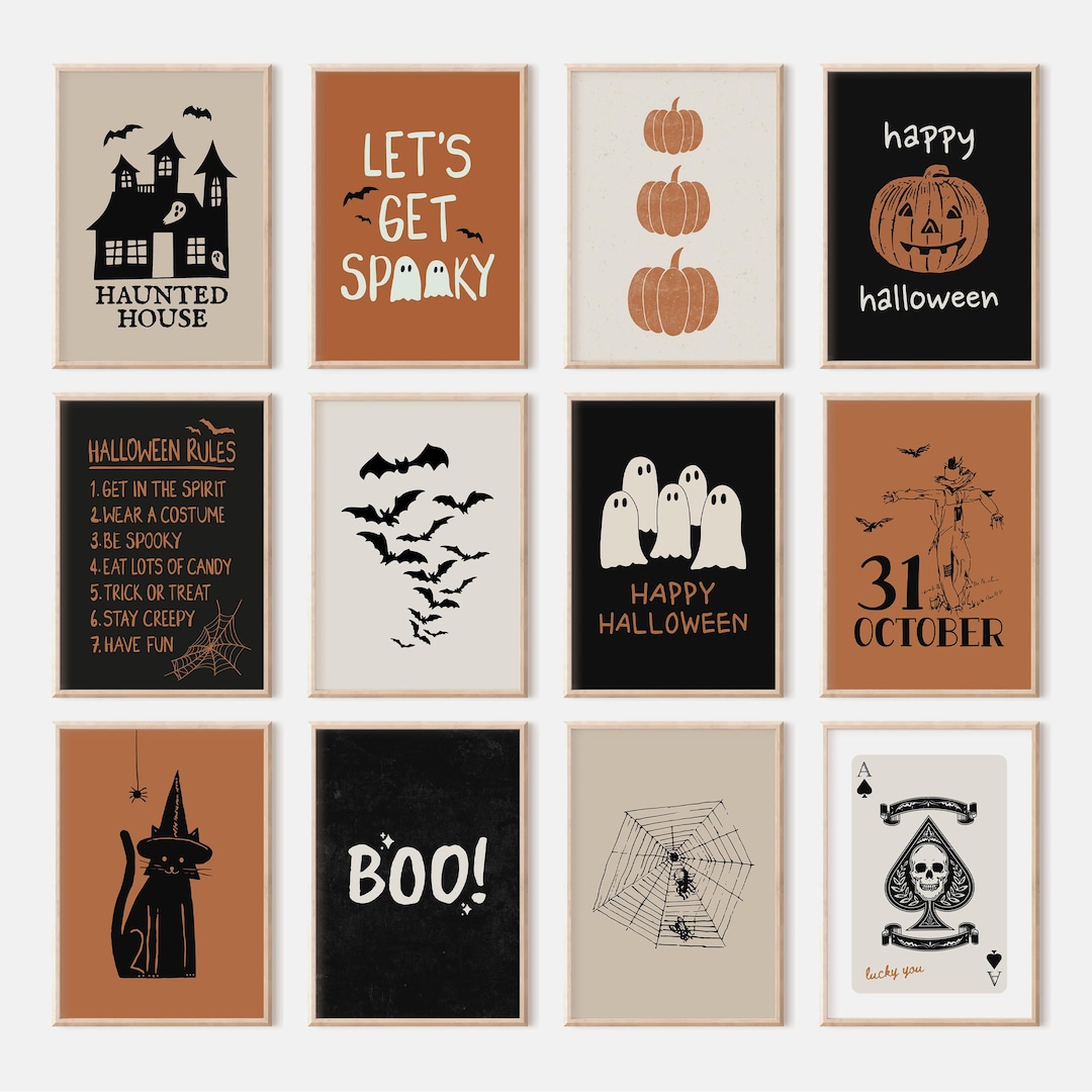 Printable Halloween Poster Set of 12, Preppy Halloween Decoration ...
