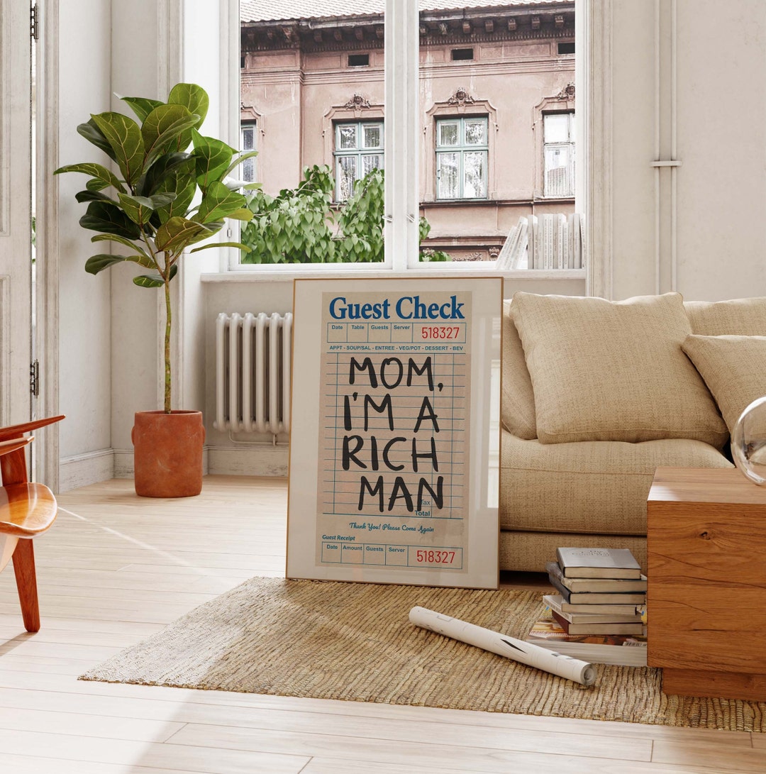 Guest Check Funky Poster Art | I Am A Rich Man Poster | Bar Cart Wall ...