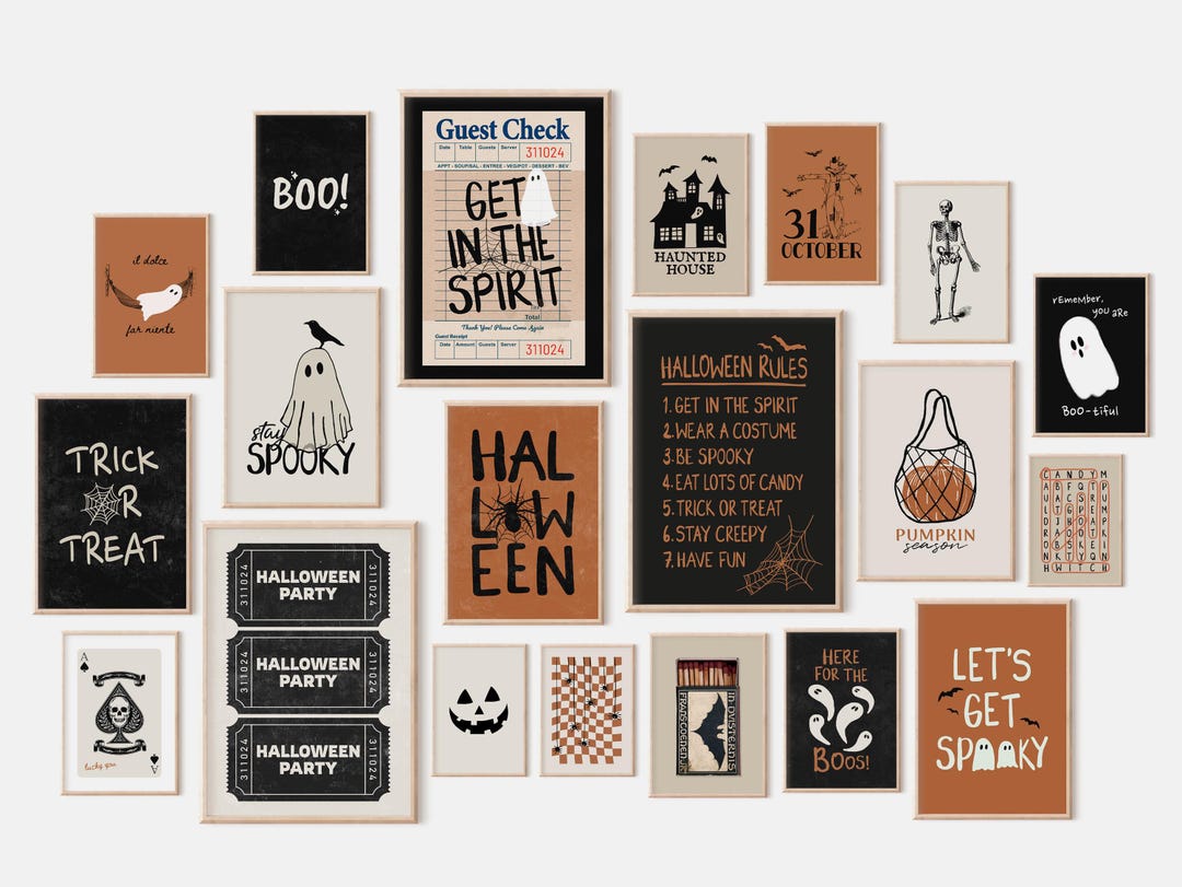 Halloween Wall Prints Set of 20, Spooky Home Wall Decor, Trendy Cool ...