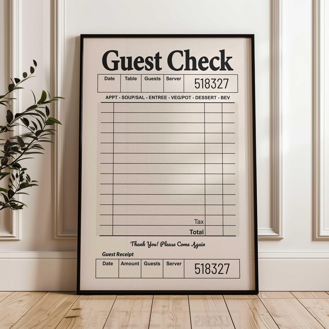 Blank Guest Check Printable Giant Poster, Retro Preppy Apartment Wall ...