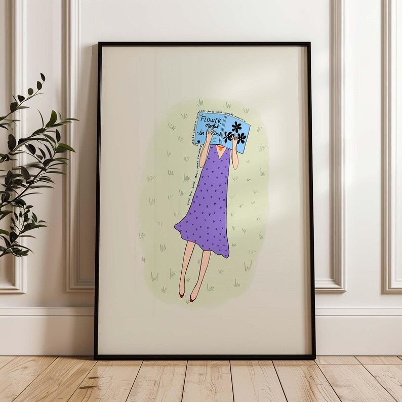 Girl Reading Garden Print, Whimsical Book Lover Wall Art (digital ...