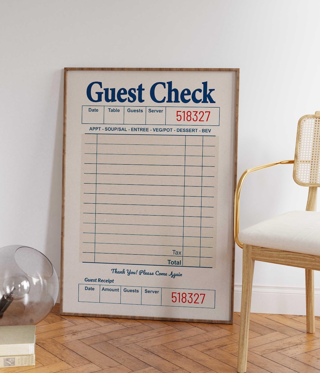 Giant Blank Guest Check Printable Poster, Retro Preppy Receipt Wall Art ...