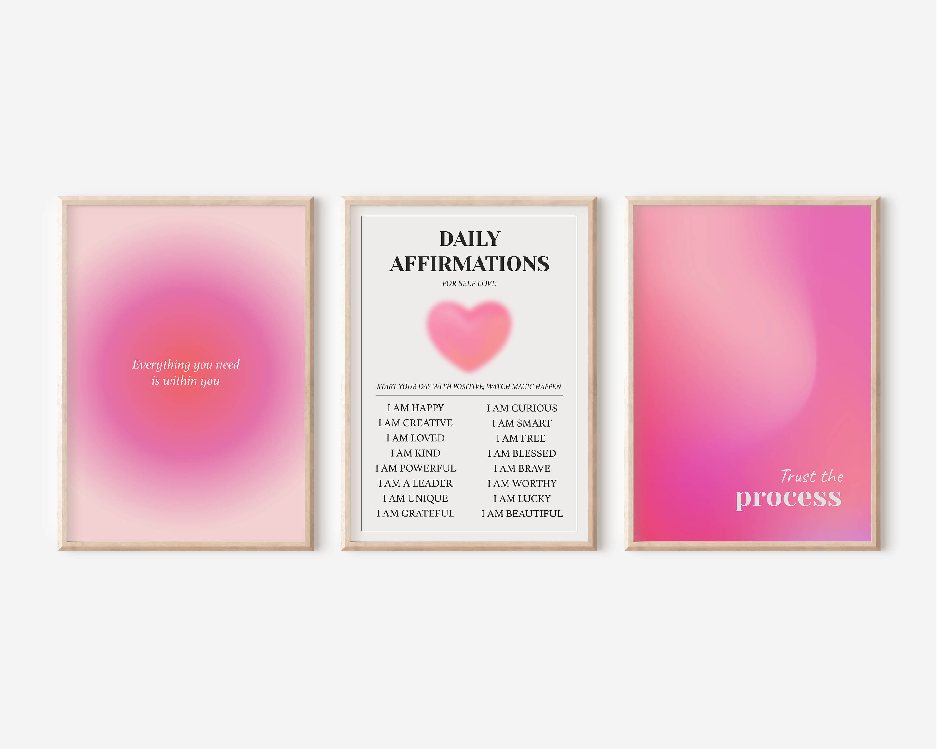 Pink Aura Heart Daily Affirmation Poster Set of 3 Spiritual - Etsy